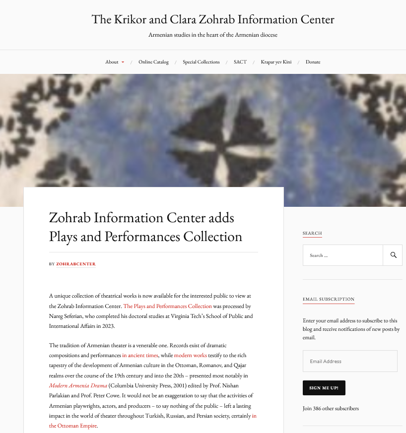 Zohrab Information Center adds Plays and Performances Collection